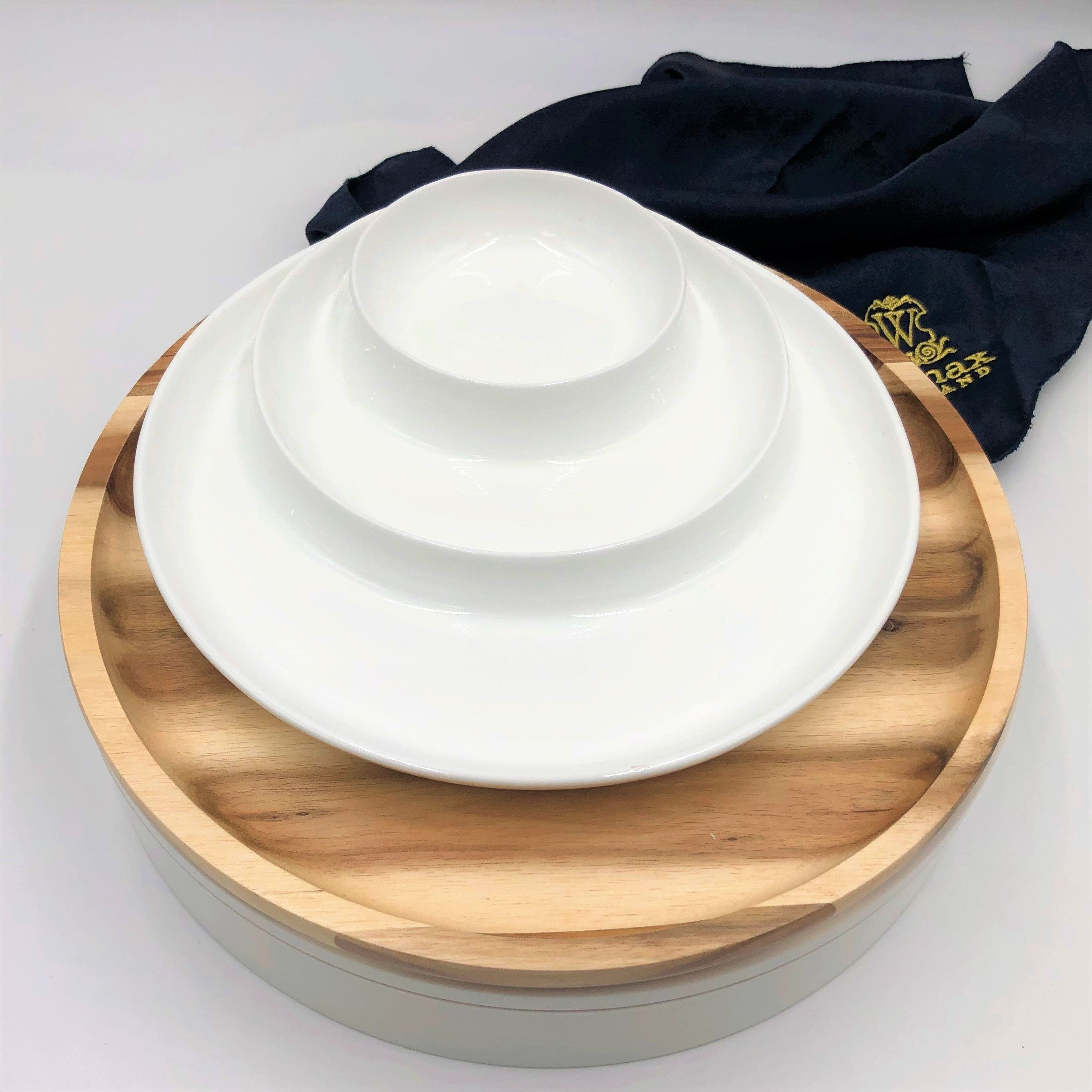 Acacia Wood Platter And Fine Porcelain 3 Section Divided Dish/Plate ...